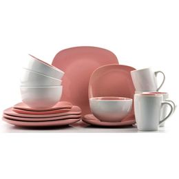 Retsch Arzberg Kombiservice &raquo;Geschirr-Set, Service NOVA SQUARE&laquo; Bicolor-Look, 16 Teile, f&uuml;r 4 Personen rosa Steinzeug 16 Stk.