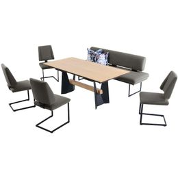 K+w Komfort & Wohnen K+W Komfort & Wohnen Essgruppe &raquo;Longbeach&laquo; 6 Stk. tlg. Essgruppe in Spitzkissenoptik mit 4 Freischwingern, Gestell in Metall braun B/H/T: 204cm x 89cm