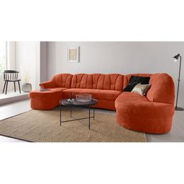 DOMO collection Wohnlandschaft &raquo;Papenburg U-Form&laquo; in gro&szlig;er Farbvielfalt, wahlweise Bettfunktion, frei im Raum stellbar orange Struktur ( 90% 