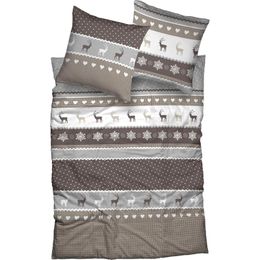 CASATEX Bettw&auml;sche &raquo;Garmisch&laquo; 2 Stk. sch&ouml;ne Hirschmotive, Herzen und Schneekristallen beige Biber, Obermaterial: 100% Baumwolle B/L: 135cm x 200cm, 1 