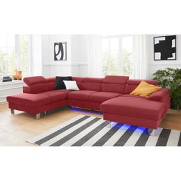 COTTA Wohnlandschaft &raquo;Komaris U-Form, B: 320 cm&laquo; mit Kopfteilverstellung, optional Schlaffunktion, Bettkasten & Licht rot Microfaser PRIMABELLE (100% 
