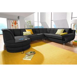 Trendmanufaktur Wohnlandschaft &raquo;Rondo, wahlweine mit Federkern, Breite 320cm, U-Form&laquo; inkl.Federkern und mit Bettfunktion schwarz Softlux -Kunstleder;