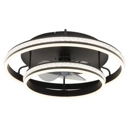 Globo LIGHTING Deckenleuchte &raquo;KENDALL&laquo; LED-Modul 1 Stk. warmwei&szlig; - kaltwei&szlig; Ventilator schwarz Kristalle Funktionen heizen-k&uuml;hlen CCT schwarz &Oslash; 60cm H