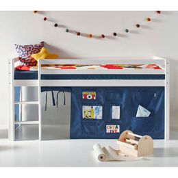 Hoppekids Hochbett &raquo;ECO Dream, Kinderbett, Spielbett, Halbhohes Bett aus Massivholz&laquo; inkl. Vorhang-Set Creator, Bettgr&ouml;&szlig;e & Matratze w&auml;hlbar blau Kinderbett: 