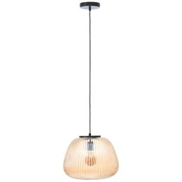 Brilliant Pendelleuchte &raquo;Kaizen&laquo; E27 1 Stk. Riffelglas, D 35 cm, E27, k&uuml;rzbar, Amber-Bernsteinfarben schwarz 1, &Oslash; 35cm, 1 Stk.