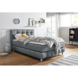 Home Affaire Boxspringbett &raquo;Salo XXL&laquo; in Samtoptik oder Struktur, 6 Breiten in &Uuml;berl&auml;nge 220cm, 4 H&auml;rtegrade grau Struktur, Liegefl&auml;che B/L: 140cm x 