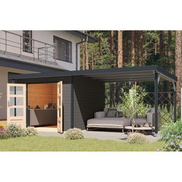 Karibu Gartenhaus &raquo;Plutino 6 SET, in verschiedenen Farben&laquo; inkl. Anbaudach grau Massivholz ohne Fu&szlig;boden, Blechdach