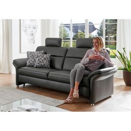 Die PlanBar 3-Sitzer &raquo;PN-EM16031, Breite 228 cm, mit Kopfst&uuml;tzen&laquo; wahlweise mit Relaxauszug grau B/H/T: 228cm x 119cm x 92cm, Glattleder TORRO, 