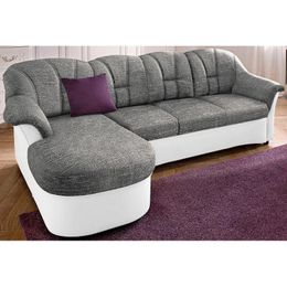 DOMO collection Ecksofa &raquo;FLORES Schlafsofa, 233x142x86 cm, L-Form&laquo; whlw. mit Bettfunktion, whlw. mit Federkern wei&szlig; Kunstleder SOFTLUX / Struktur ( 90