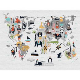 Livingwalls living walls Kindertapete &raquo;The Wall&laquo; Motiv mehrfarbig glatt Fototapete Tiere Tapete Weltkarte Tapeten Kinderzimmer Design Optik grau Vinyl, Vlies B/L: