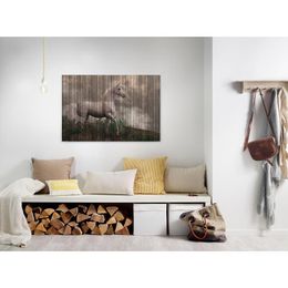 A.S. Cr&eacute;ation Leinwandbild &raquo;fantasy 3&laquo; Kunst Tiere 1 Stk. tlg. Keilrahmen Bild Holzoptik Einhorn Leinwand-Bild Wohnzimmer modern Wand grau Holz, Stahl B/H/T: 90cm x