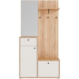 FORTE Kompaktgarderobe Metallgriffe Schwarz B/H/T 95,8/190,7/34,9cm Soft Close, Vollauszug Holzwerkstoff Mauvella Eiche, B/H/T: 95,8cm x 190,7cm x 
