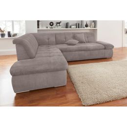 DOMO collection Ecksofa &raquo;NMORIC inkl. Zierkissen 273x216x80 cm L-Form&laquo; Ottomanen-Abschluss, wahlweise mit Bettfunktion und Armlehnverstellung grau 