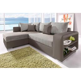 Collection AB Ecksofa &raquo;John L-Form, B: 226 cm&laquo; Schlaffunktion, Bettkasten, Regalelement & 2 Zierkissen braun B/H/T: 226cm x 80cm x 160cm, Kunstleder 