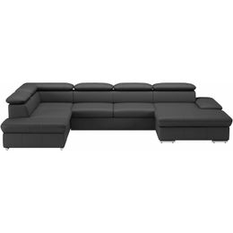 Sit & More sit&more Wohnlandschaft &raquo;Valantine U-Form, B: 349 cm&laquo; mit Arm- & Kopfteilverstellung, optional mit Schlaffunktion schwarz NaturLEDER B/H/T: 349cm x 