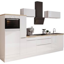 KOCHSTATION K&uuml;chenzeile &raquo;KS-Aken&laquo; Breite 330 cm, wahlweise mit E-Ger&auml;ten, mit Arbeitsplatte 38 mm stark wei&szlig; B/H/T: 330cm x 180,4cm x 60cm, ohne E-