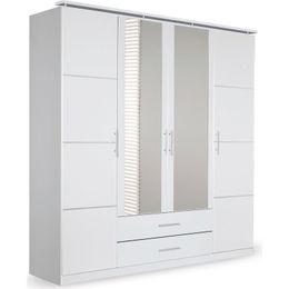 Rauch Dreht&uuml;renschrank &raquo;Micro&laquo; mit eleganten Aufleistungen und praktischen Au&szlig;enschubk&auml;sten wei&szlig; Holzwerkstoff B/H/T: 181cm x 201cm x 56cm