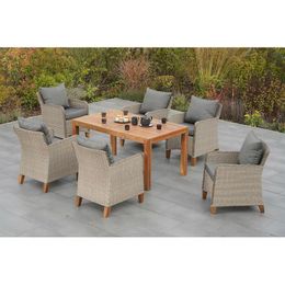 Merxx Garten-Essgruppe &raquo;Avellino&laquo; 7 Stk. tlg. inkl. Auflagen beige Aluminium, Kunststoff, Massivholz Einheitsgr&ouml;&szlig;e