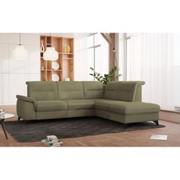 Sit & More sit&more Ecksofa &raquo;Astoria L-Form&laquo; wahlweise mit motorischer Relaxfunktion gr&uuml;n 100% Polyester B/H/T: 256cm x 91cm x 225cm, Flachgewebe, Ottomane 