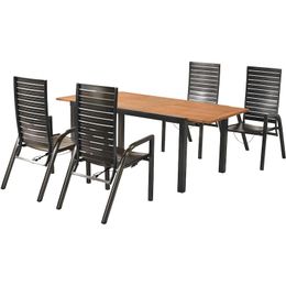 Merxx Garten-Essgruppe &raquo;&raquo;Siros&laquo;&laquo; Set, 5 Stk. tlg. R&uuml;ckenlehne verstellbar durch Gasdruckfeder grau Akazienholz FSC 100% Auszugsplatte, ausziehbar