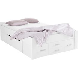 Rauch Bett &raquo;Scala&laquo; mit Schubk&auml;sten in 3 Varianten wei&szlig; Liegefl&auml;che L&auml;nge B: 200cm x 140cm, Mit 6 Schubk&auml;sten, H&ouml;he Bett: 60cm H&ouml;he Fu&szlig;teil: 50cm, ohne