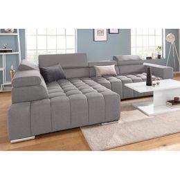 exxpo - sofa fashion Ecksofa &raquo;Elias, aktuelle Kreuzsteppung im Sitz, bequem, Breite 307cm, L-Form&laquo; mit Kopf- bzw. R&uuml;ckenverstellung, wahlweise mit 