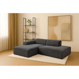 Home Affaire Ecksofa &raquo;Noord mit Kedernaht, Breite 227 cm, L-Form&laquo; Cord, Struktur, Webstoff, mit Wellenunterfederung, Massivholzrahmen grau 94% 