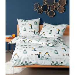 Janine Bettw&auml;sche &raquo;DAVOS 65103&laquo; 2 Stk. mit Rei&szlig;verschluss blau Feinbiber, Obermaterial: 100% Baumwolle B/L: 155cm x 200cm, 1 Stk., 1 Stk., Feinbiber, B/L: 