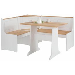 OTTO home Essgruppe &raquo;Sascha&laquo; 2 Stk. tlg. aus massivem Kiefernholz, bestehend aus einer Truhen-Eckbank + Tisch wei&szlig; Massivholz B/H/T: 160cm x 87cm x 