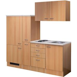 Flex-Well K&uuml;chenzeile &raquo;Nano&laquo; Gesamtbreite 190 cm, mit Apothekerschrank, mit Einbau-K&uuml;hlschrank etc. braun B/H/T: 190cm x 200cm x 60cm