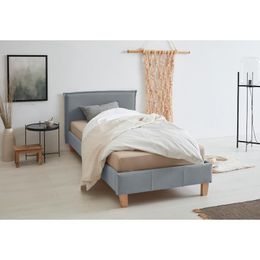 OTTO products Polsterbett &raquo;Heddi&laquo; in 5 Breiten: von 90cm-200cm, Biese am Kopfteil, Strukturstoff blau Bezug Struktur fein (100% recyceltes Polyester) 