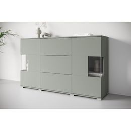 OTTO home Sideboard &raquo;Kenia&laquo; 1 Stk. tlg. Sideboard mit 3 Schubladen, 6 F&auml;chern, Glast&uuml;ren, Breite 150 cm gr&uuml;n B/H/T: 150cm x 89cm x 39,5cm, 2 Stk.