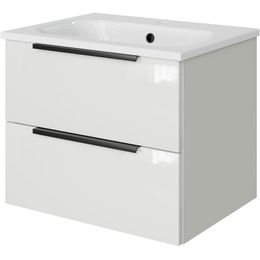 Badm&ouml;bel-Set &raquo;Mineralmarmor-Waschtisch mit Waschtischunterschrank&laquo; 2 Stk. tlg. wei&szlig; Holzwerkstoff B/H/T: 61cmcm x 50cmcm x 46cmcm