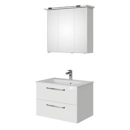 Badm&ouml;bel-Set &raquo;Trentino 2-tlg. Mineralmarmor-Waschtisch,Spiegelschrank mit LED-Profil&laquo; 3 Stk. tlg. wei&szlig; Einheitsgr&ouml;&szlig;e