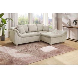 Jockenh&ouml;fer Ecksofa &raquo;Genua L-Form, B: 250 cm&laquo; mit 2 Zierkissen grau Cord: 100% Polyester B/H/T: 250cm x 92cm x 179cm, Cord, Ottomane beidseitigmontierbar