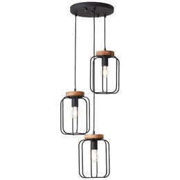 Brilliant Pendelleuchte &raquo;Tosh&laquo; E27 1 Stk. 3flg Rondell antik holz/schwarz korund schwarz 3, &Oslash; 42cm H: 165cm, 1 Stk.
