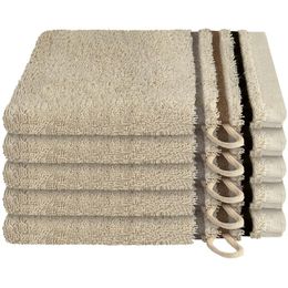 Schiesser Waschhandschuh &raquo;Skyline Color aus 100 % Baumwolle mit eleganter Streifenbord&uuml;re&laquo; MADE IN GREEN by OEKO-TEX beige Frottier B/L: 16cmx22cm, 5 Stk., 5 