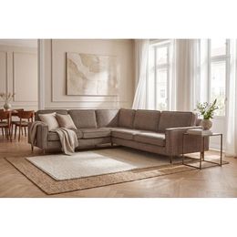OTTO home Ecksofa &raquo;Pinto Skandi, 290 cm, Chenille, Struktur, Ottomane links / rechts&laquo; mit Keder, Massivholzf&uuml;&szlig;e Eiche ger&auml;uchert, Wellenunterfederung 