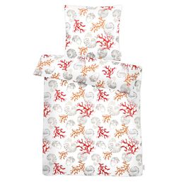 Apelt Bettw&auml;sche &raquo;Coral&laquo; Korallen und Muscheln rot Satin (Bio-Baumwolle), Obermaterial: 100% Baumwolle B/L: 135cm x 200cm, 1 Stk., 1 Stk., Satin (Bio-