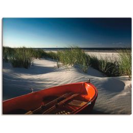 Artland Leinwandbild &raquo;Rotes Boot am Strand...&laquo; Boote & Schiffe 1 Stk. tlg. auf Holzrahmen gespannt rot Leinwand B/H/T: 60cm x 45cm, Leinwandbild Boote & 