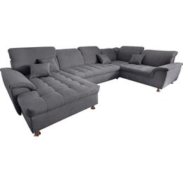 DOMO collection Wohnlandschaft &raquo;FRANZI mit Kopfteilverstellung, U-Form mit viel Platz, bequem&laquo; XXL-Sofa, U-Form, belastbar bis 140kg/Sitz, dunkelgrau,