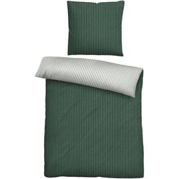 Biberna Wendebettw&auml;sche &raquo;Tillmann&laquo; 2 Stk. kuschelig warm im Winter, gestreifte Bettw&auml;sche mit Wendeoptik gr&uuml;n Flanell, Obermaterial: 100% Baumwolle B/L: 135cm