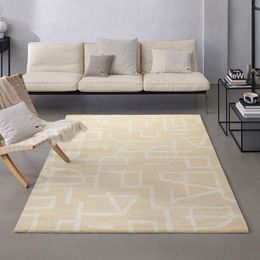Wecon Home Teppich &raquo;Beatrice&laquo; rechteckig 13 mm H&ouml;he Kurzflorteppich, Schurwolle, Konturenschnitt, handgetuftet, Wohnzimmer beige Schurwolle B : 110cm 