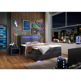 Meise M&ouml;bel meise.m&ouml;bel Boxbett &raquo;Candela inkl. Bettkasten, Topper & LED-Beleuchtung an Kopfteil & F&uuml;&szlig;en&laquo; schwarz Kunstleder;Vorderseite: 100% PU, R&uuml;ckseite: 85% 