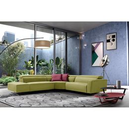 Egoitaliano Ecksofa &raquo;Stefanie-e, Designsofa der Extraklasse, bequem mit hohem Sitzkomfort&laquo; mit Relaxfunktion und verstellbaren Kopfteilelementen gr&uuml;n Leder 