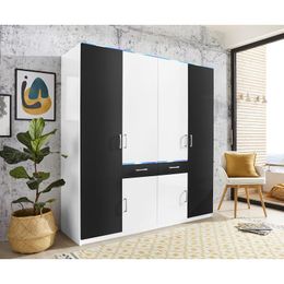 Priess Kleiderschrank wahlweise mit Kranzbeleuchtung schwarz Holzwerkstoff B/H/T: 185cm x 193cm x 55cm, Schubladen: 2 Stk. mit Kranzbeleuchtung
