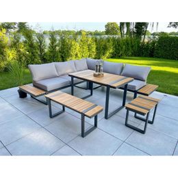 Garden Pleasure Garten-Essgruppe &raquo;BELMIRA&laquo; 8 Stk. tlg. inkl. Bequemer R&uuml;ckenkissen grau Aluminium, Kunststoff B/H/T: 250cm x 69cm x 250cm