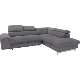 COTTA Ecksofa &raquo;Chef L-Form&laquo; mit Kopfteilverstellung, wahlweise mit Schlaffunktion & Bettkasten grau Chenille (90% Polyester, 10% Polyamid);Struktur (