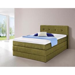 Hapo Boxspringbett mit Bettkasten gr&uuml;n Kopfteil, seitliche Unterbox und Obermatratze sind mit pflegeleichtem Feinstrukturstoff in Leinenoptik (100% 