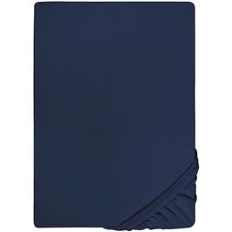 Biberna Spannbettlaken &raquo;Marc&laquo; aus Baumwolle, f&uuml;r Matratzen bis 22 cm H&ouml;he, Bettlaken, Spannbetttuch blau Jersey, Obermaterial: 100% Baumwolle B/L: 200cm, 1 